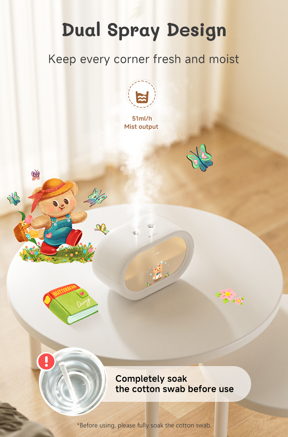 【Simplus×Butterbear】Humidifier Mini Desktop Dual-Spray with Ambient ...