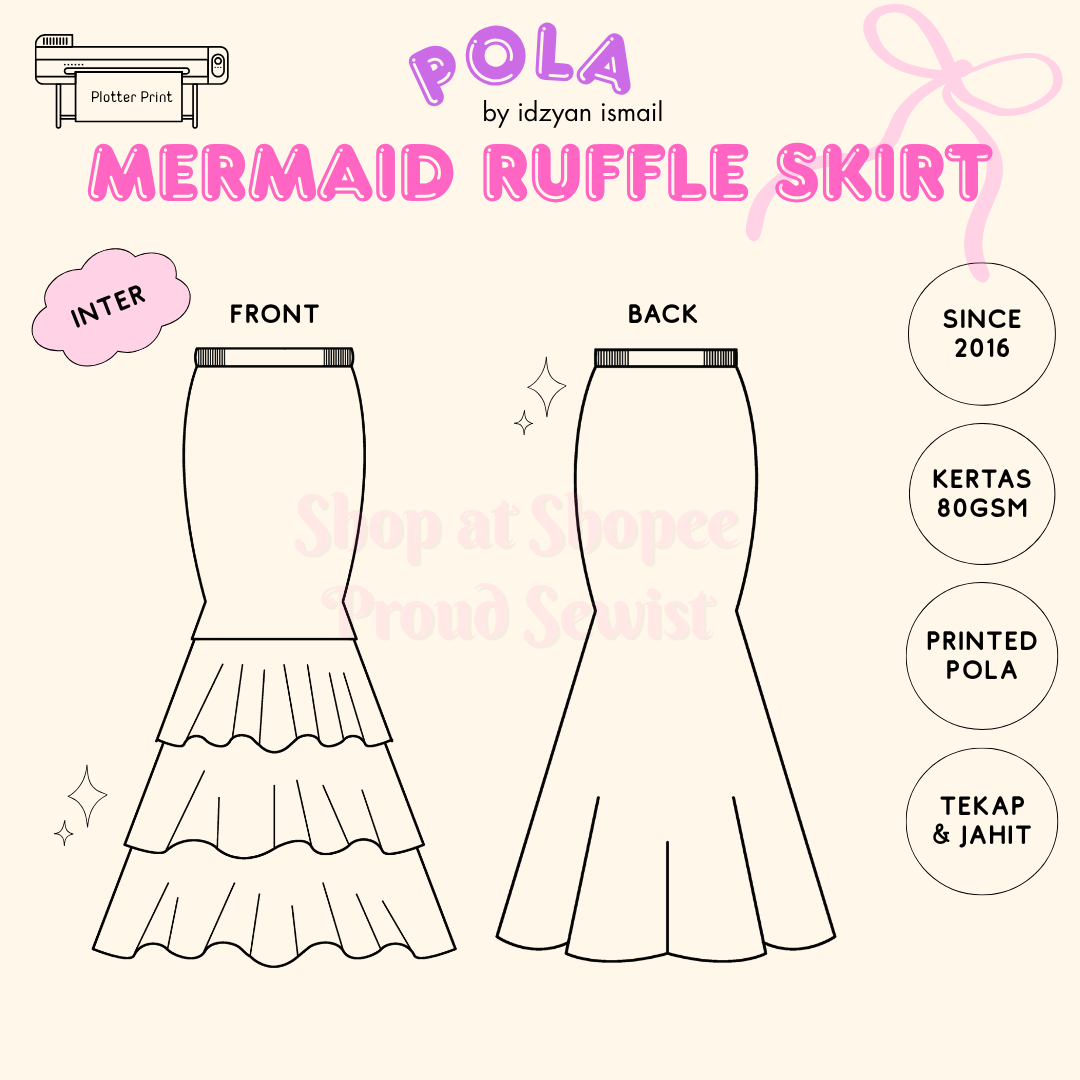 MUDAH JAHIT POLA KAIN MERMAID RUFFLES POLA SKIRT DEWASA SEWING PATTERN ...