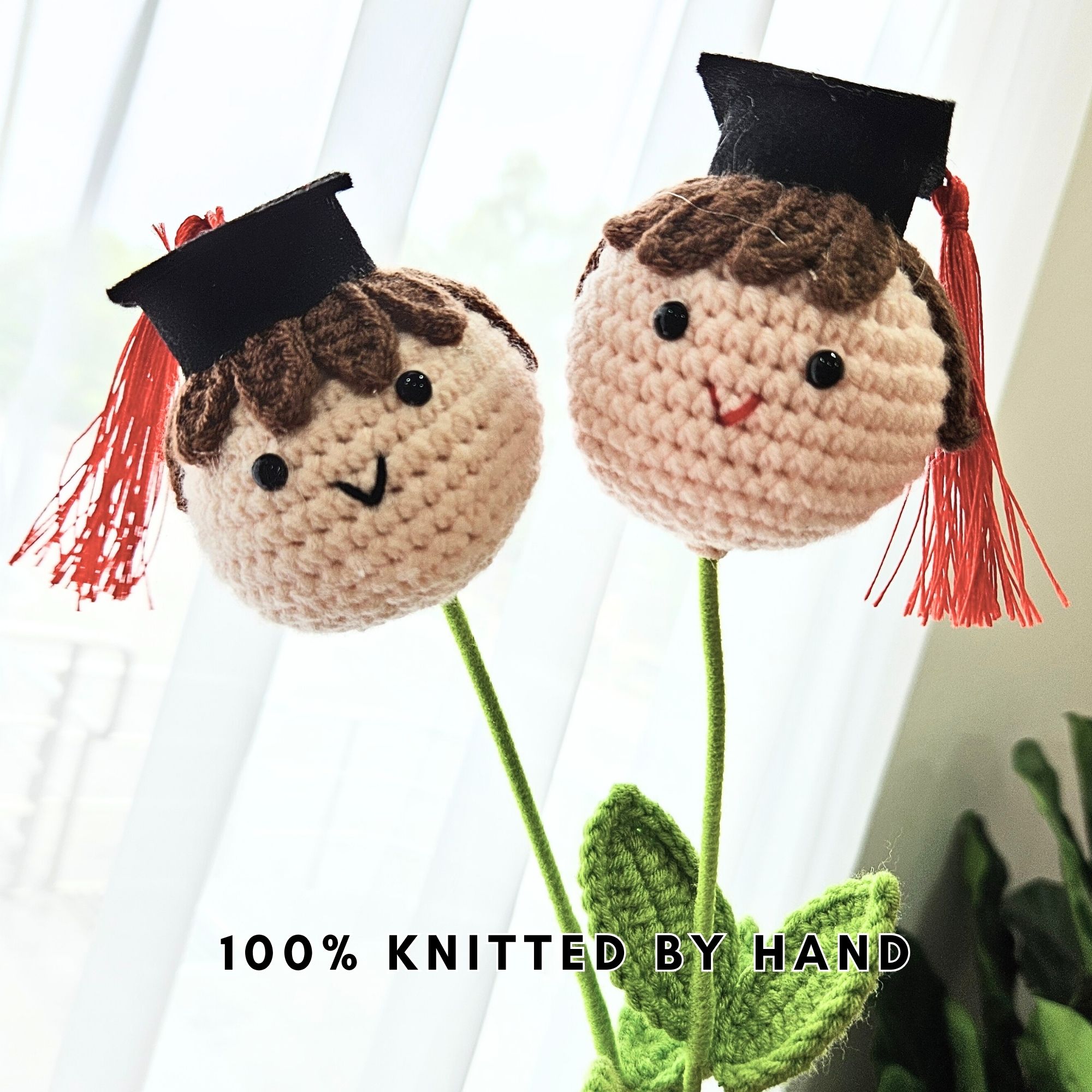 Graduation Doll Crochet Stalk Flower Bouquet Handmade DIY Knitting ...
