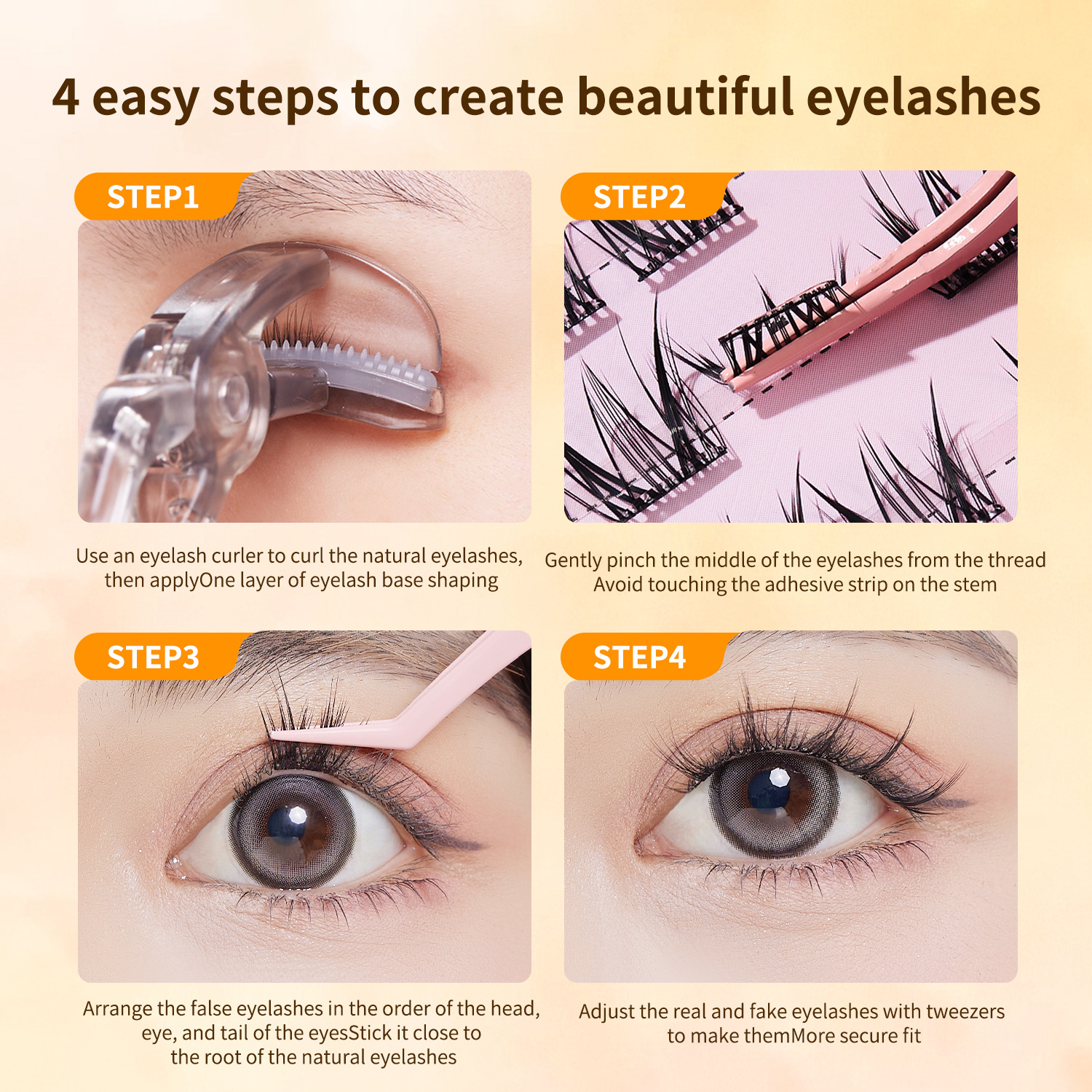 🎀No Glue False Eyelashes 10Pair Volume Set Clusters for Upper and Lower ...