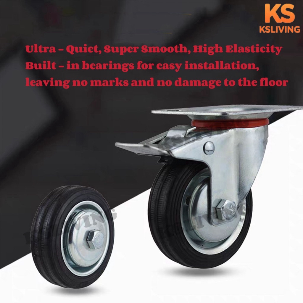 Kim.S 3”[75MM] Rubber Wheel Roller Heavy Duty Roda Rubber Trolley Roda ...