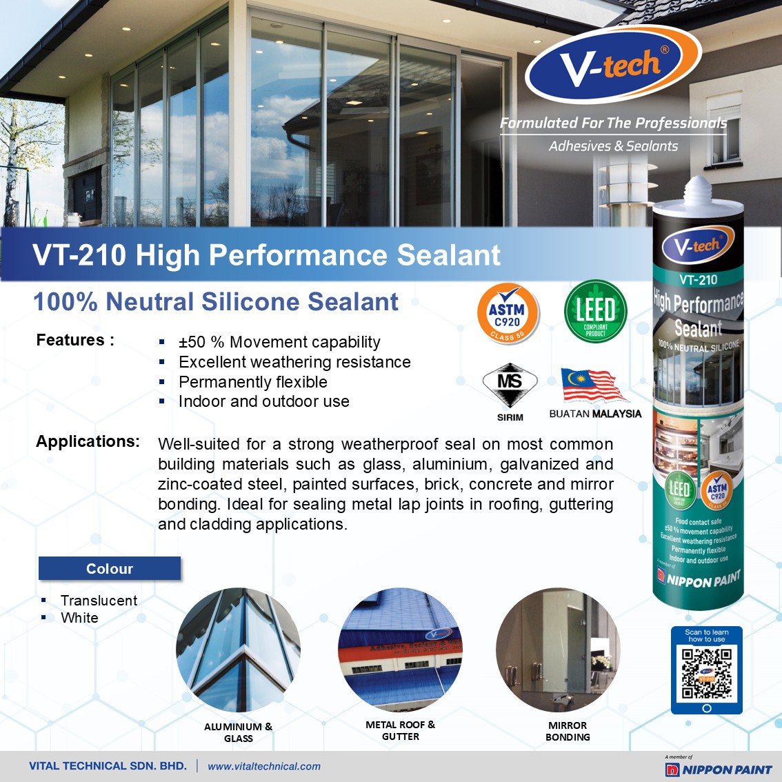 V-tech VT-210 High Performance Sealant (100% Neutral Silicone Sealant ...