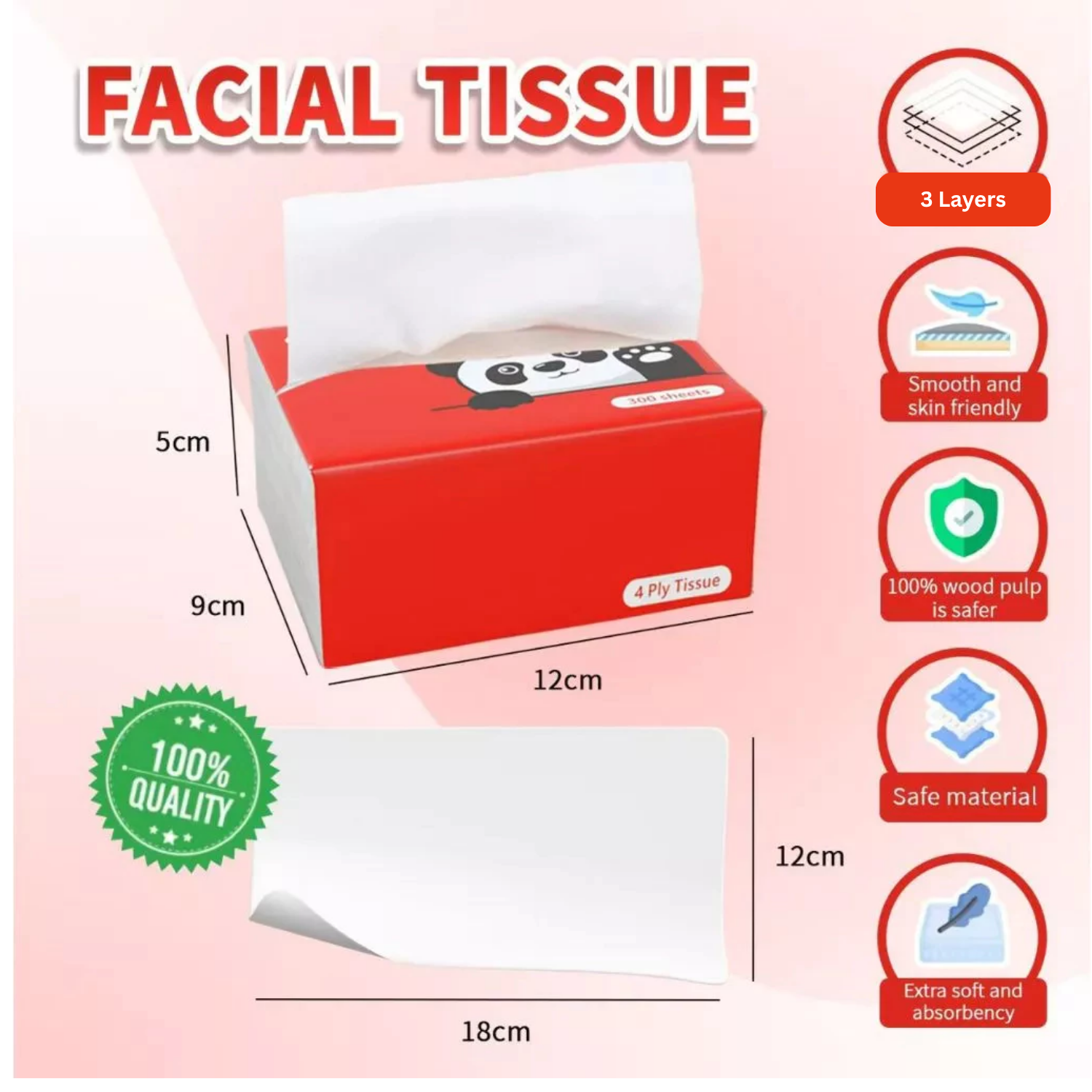 Red Panda Facial Tissue | 10 Pck x 300 Sheets Premium Tissue | 3000 ...