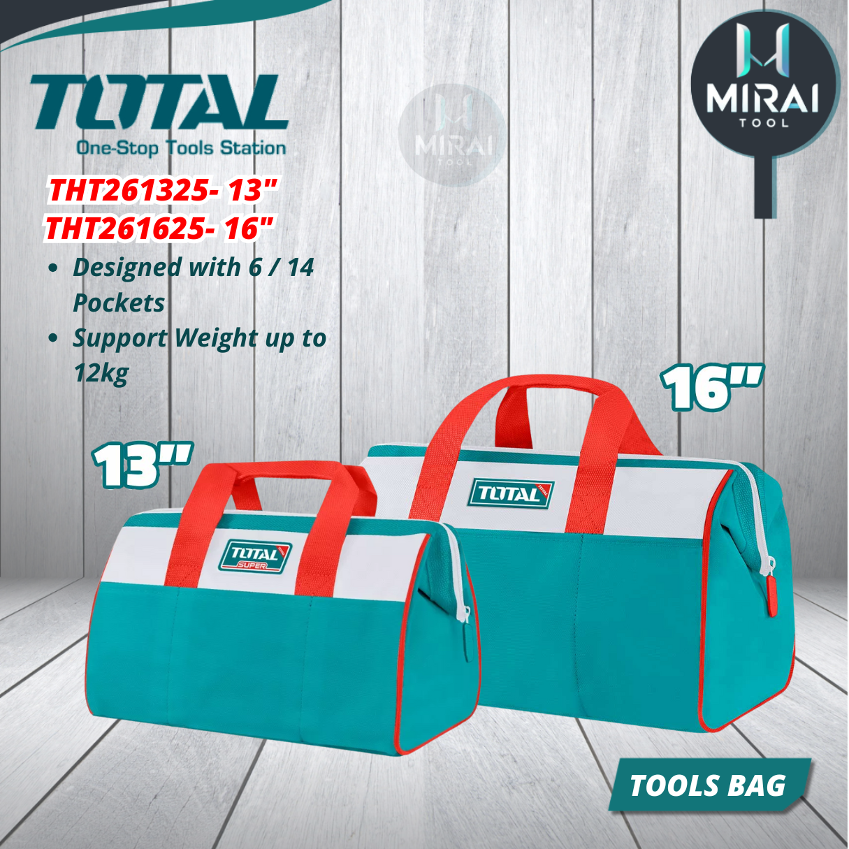 TOTAL THT261325 (13") / THT261625 (16") Tools Bag | Shopee Malaysia