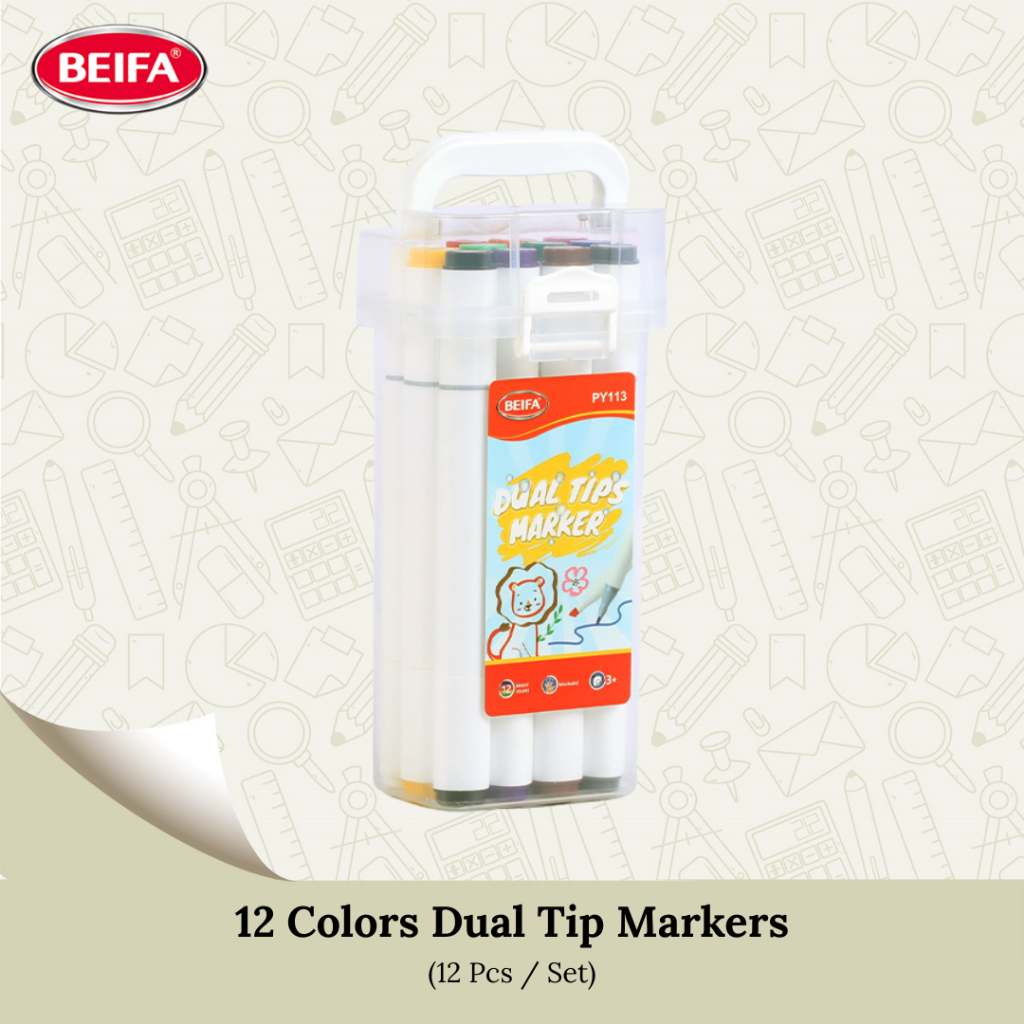 SUPER PROMO} BEIFA 12 Colors Dual Tip Markers Bullet Bright Water Based ...