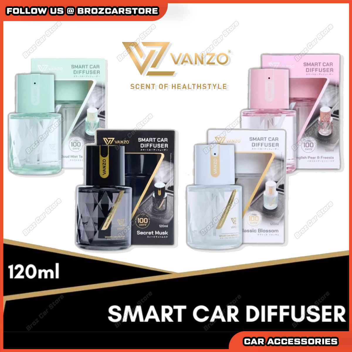 🆕 VANZO Smart Car Diffuser USB Rechargeable | Pewangi Kereta Senyap ...