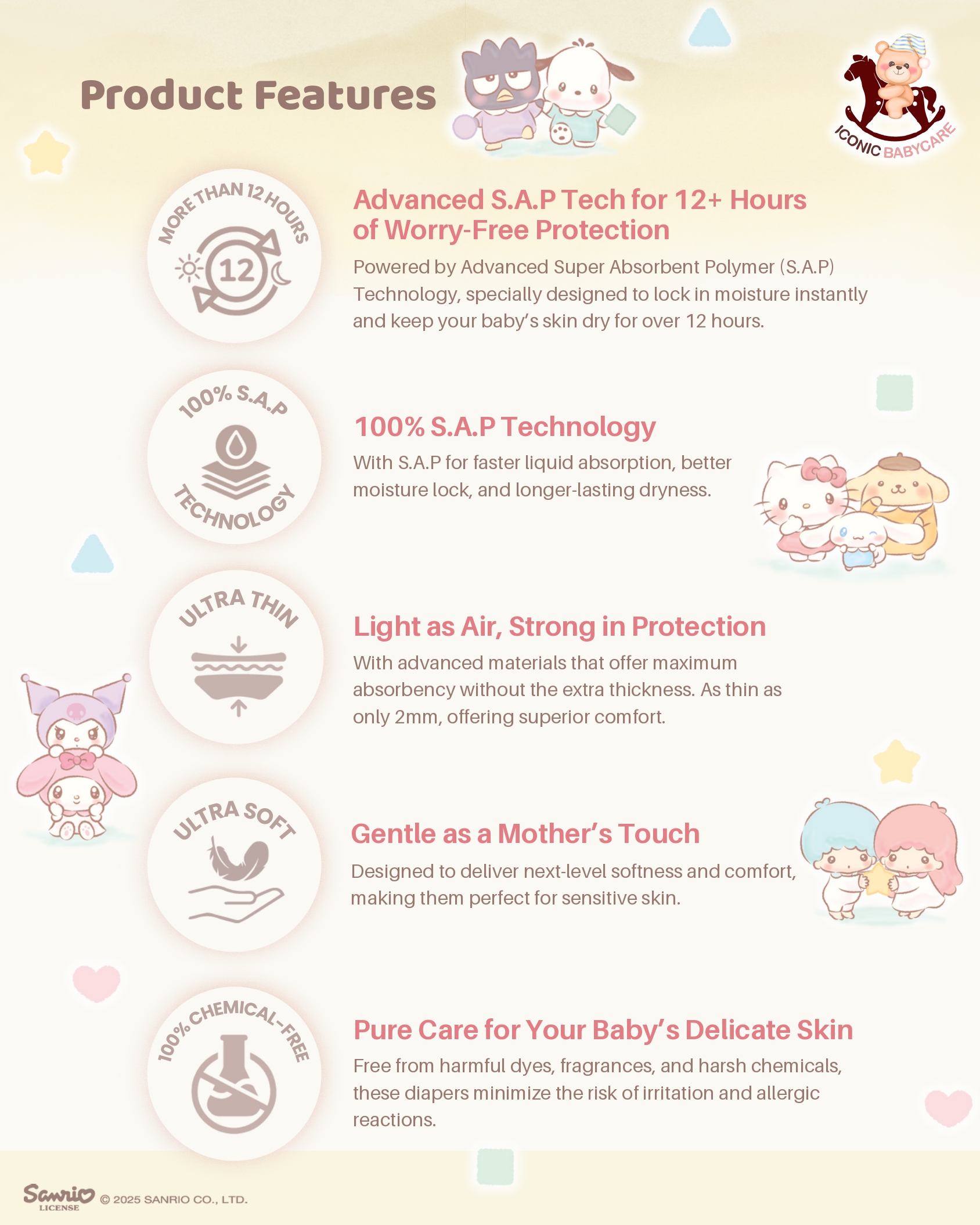 [Trial Pack] Iconic Babycare x Sanrio Premium Day & Night Baby Diapers NB/ S/ M/ L (2pcs/pack ...