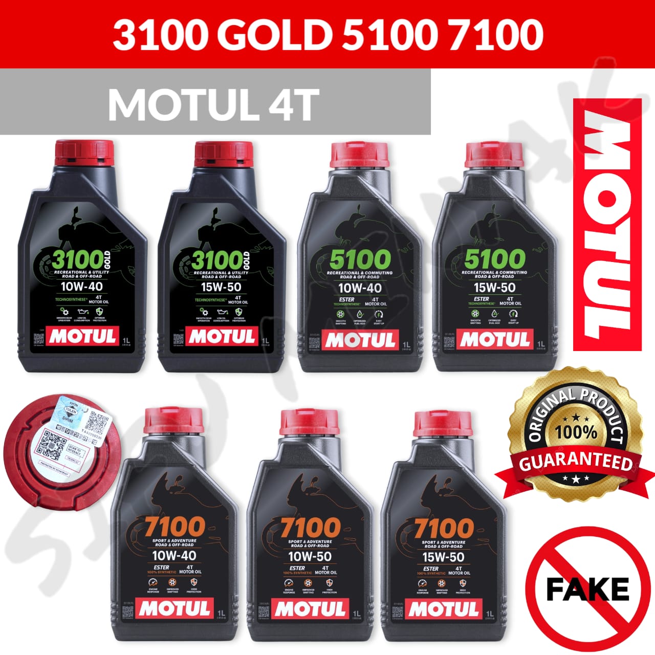 100% ORIGINAL MOTUL ENGINE OIL MINYAK HITAM 4T 15W50 5100 3100 GOLD ...