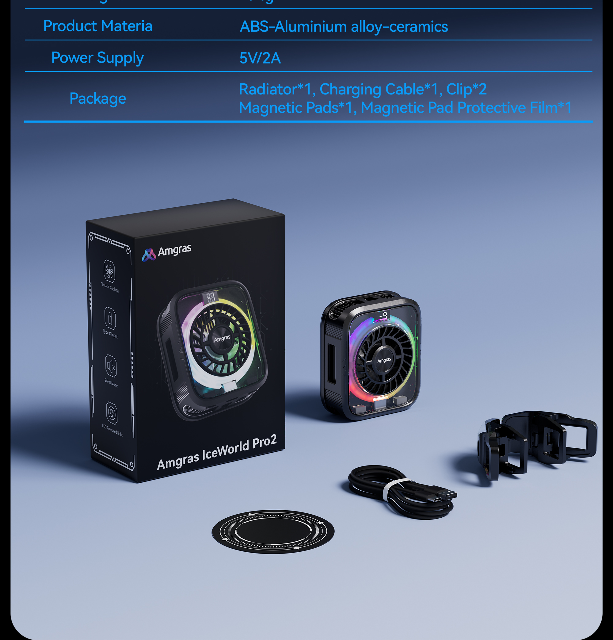 Amgras IceWorld Pro 2 Phone Cooler Mute Magnetic/Clip-on Cooling Fan ...