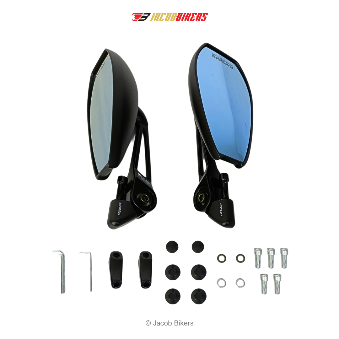 Universal Motorcycle Napoleon Blue / White Lens Side Mirrors | 100% ...