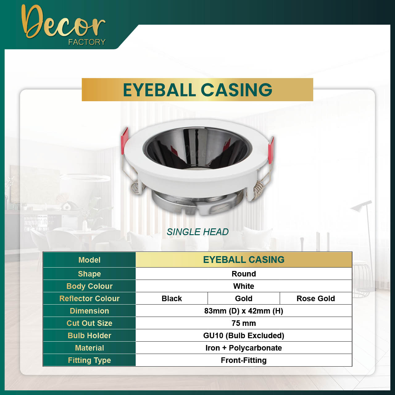 🔥NEW🔥LED Eyeball Casing Black White Rose Gold Eyeball Fitting Recessed ...