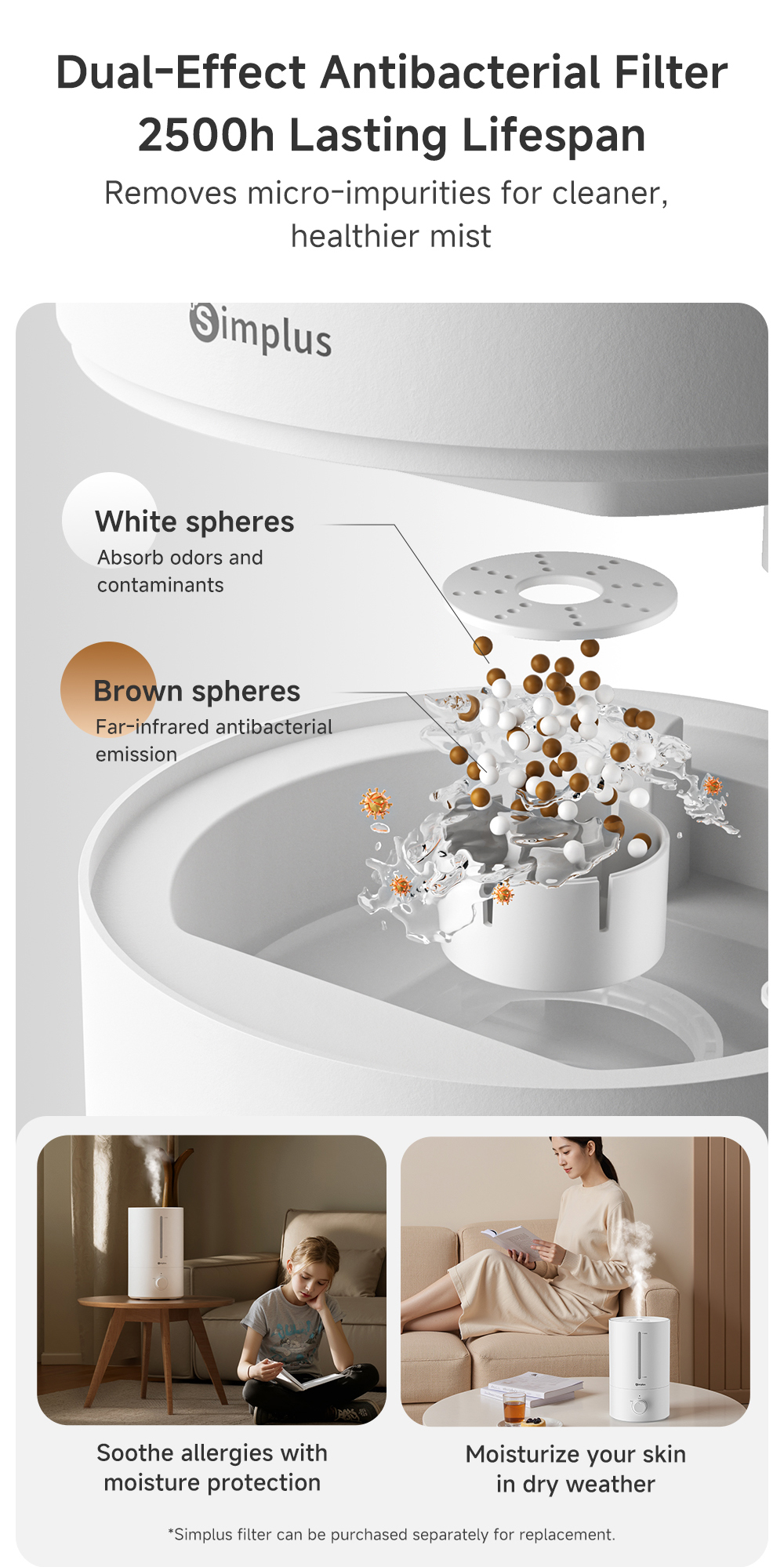 【New Launch】Simplus Humidifier 4.5L Large Water Tank 350mL/h Mist ...