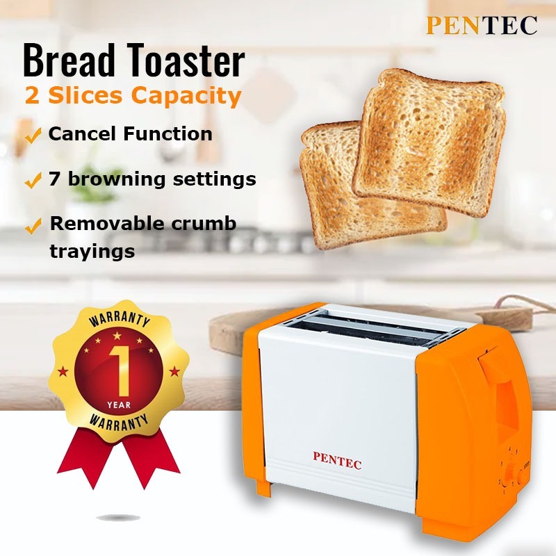 Pentec Pembakar Roti 2 Keping Keluli Tahan Karat Bread Toaster 2 Slice ...