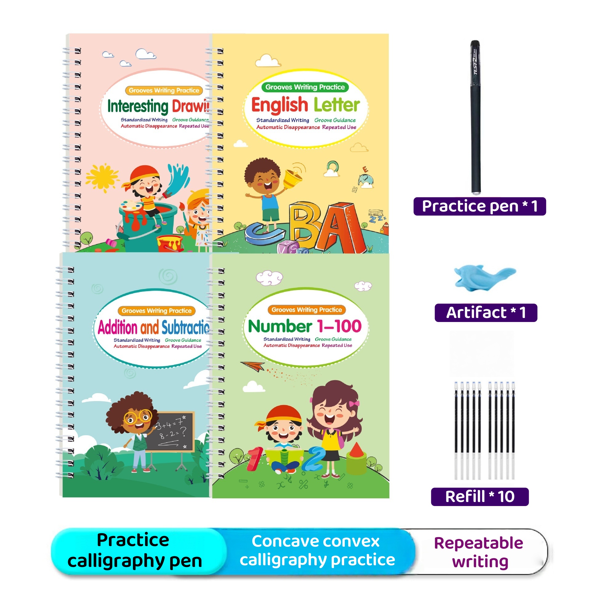 4 Book (Free Pens) / Written Groove Writing Practice / Reusable ...