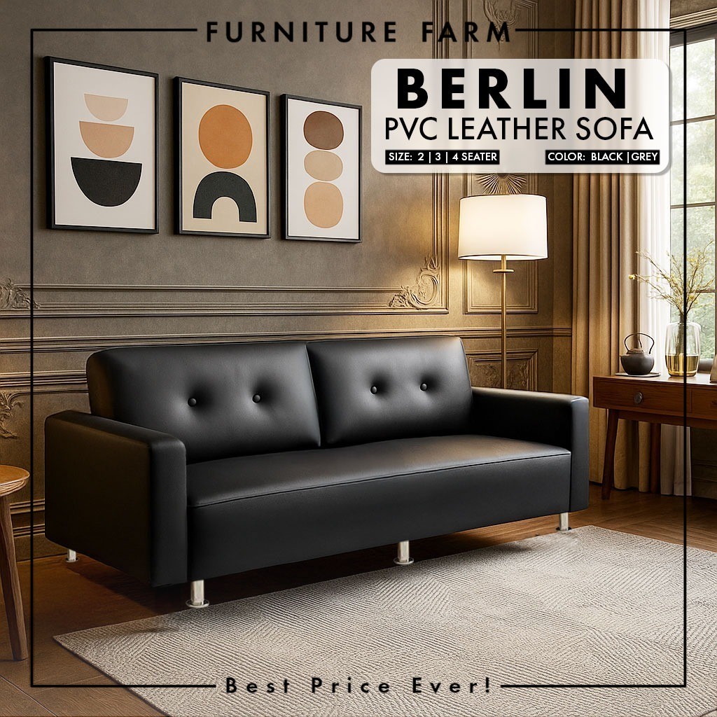 F&F: Berlin PVC Leather sofa 2/3/4 seater /sofa ruang tamu /sofa luxury ...