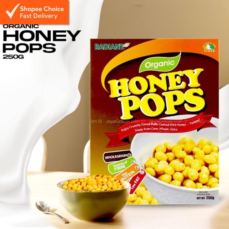 Radiant Organic Honey Pops Crunchy Cereal Balls 250g | Whole Grain, Low ...