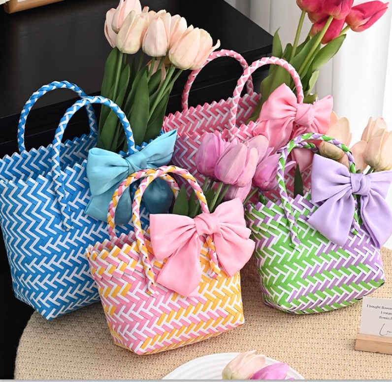 Beg Anyaman Dengan Ribbon Goodies Bag Doorgift Bakul Anyaman Plastic ...