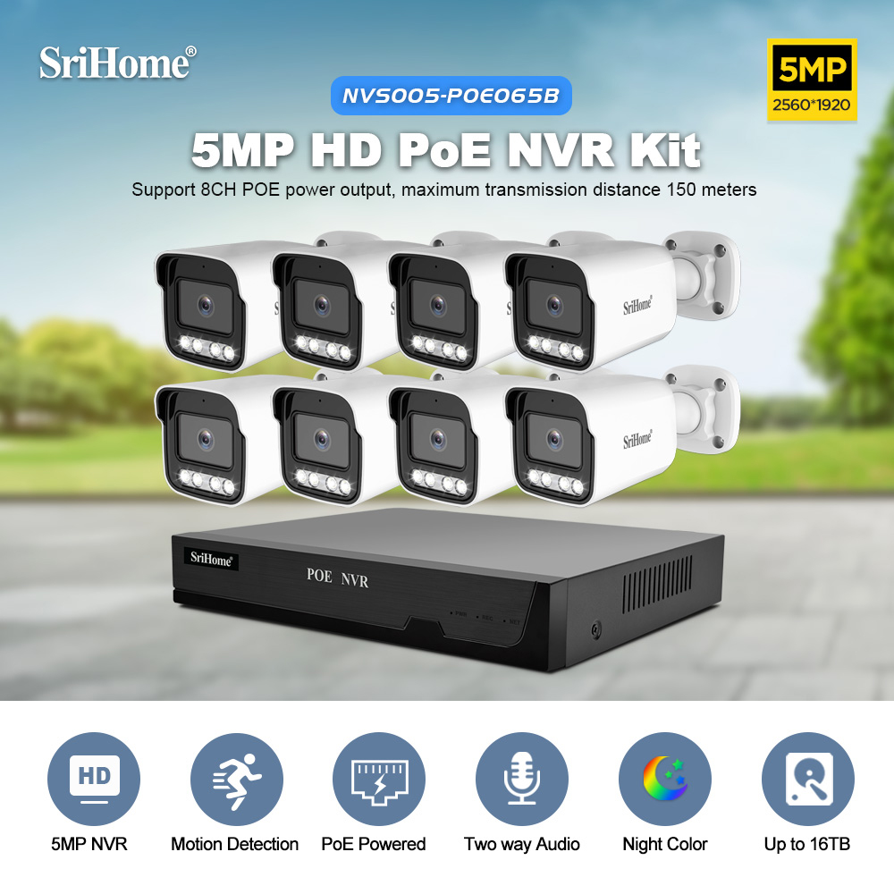 (5MP) 2K CCTV PoE NVR System – SriHome 8CH 8-Port NVR + 8x PoE Camera ...