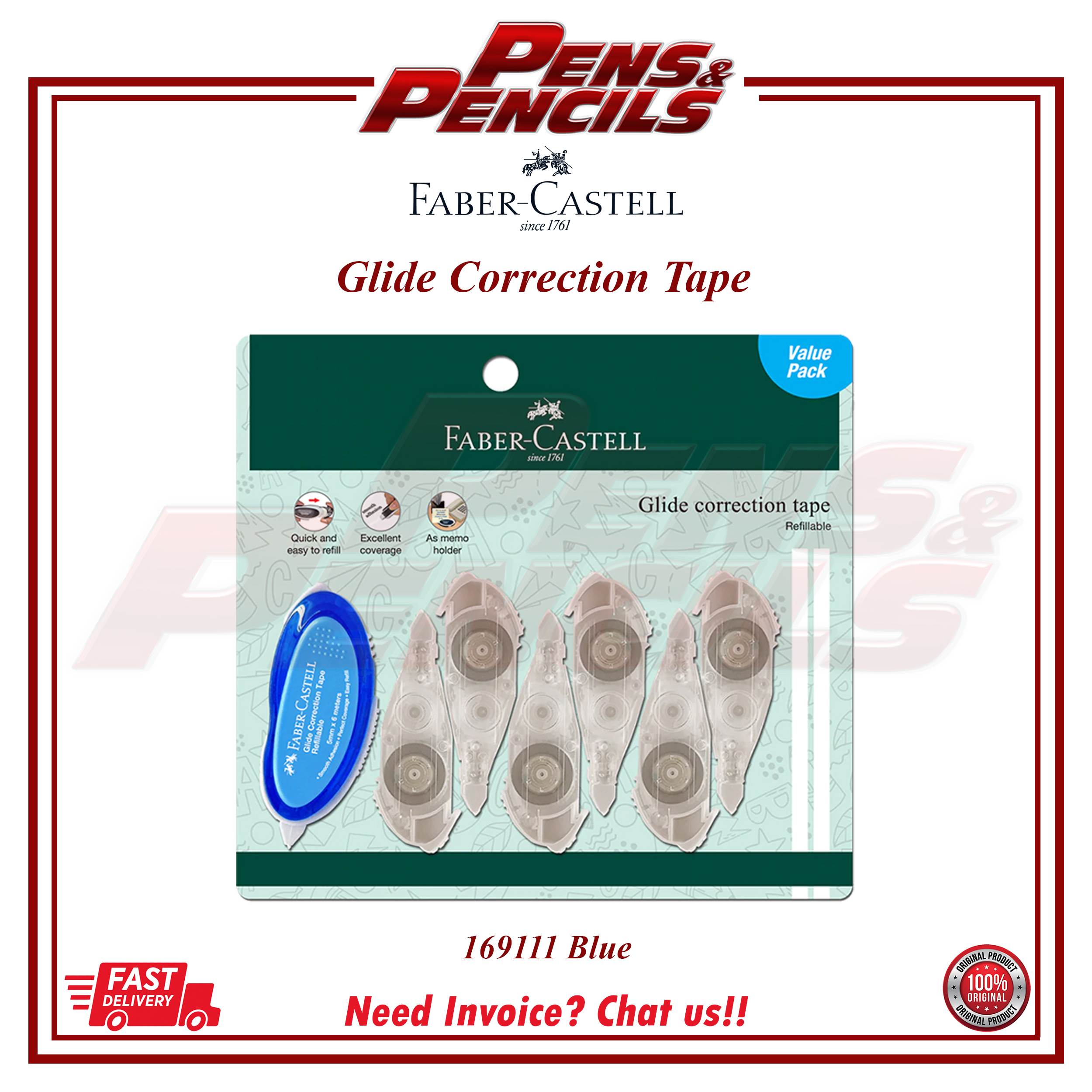 Faber-Castell Correction Tape (1 + 6 refills) Refill Set Value Pack ...