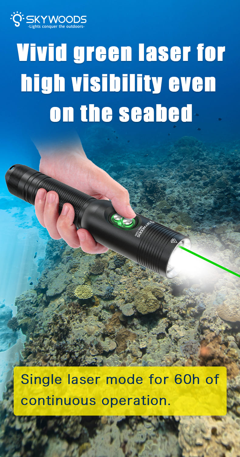 SKYWOODS D6GL 1200 Lumens Dive Torch and Laser Pointer for Scuba Diving ...