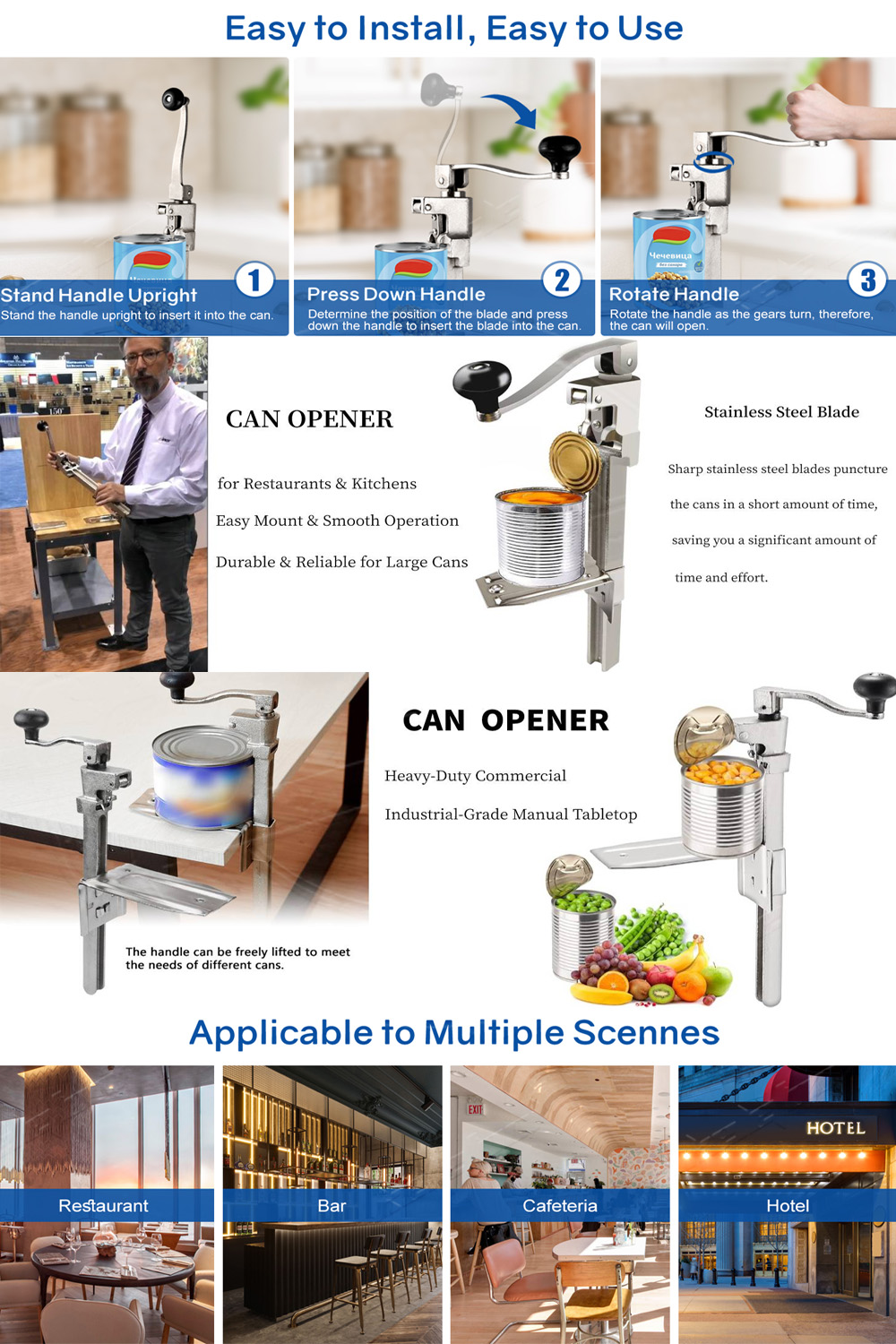 can opener Restaurant Desk Style Industrial Table Mount Manual Bottle ...