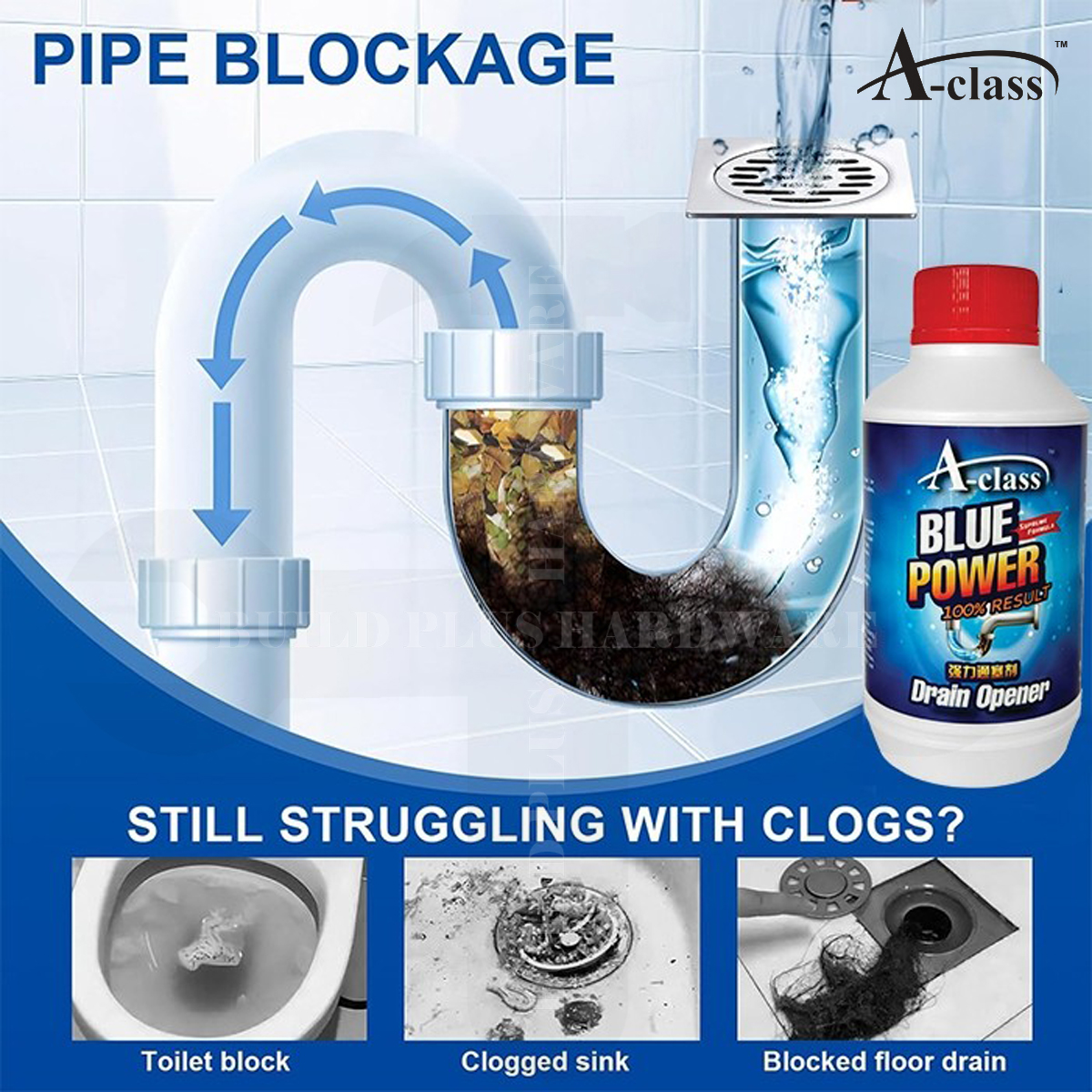 A-CLASS Blue Power Super Strong Clog Remover Toilet 900g Penghapus ...