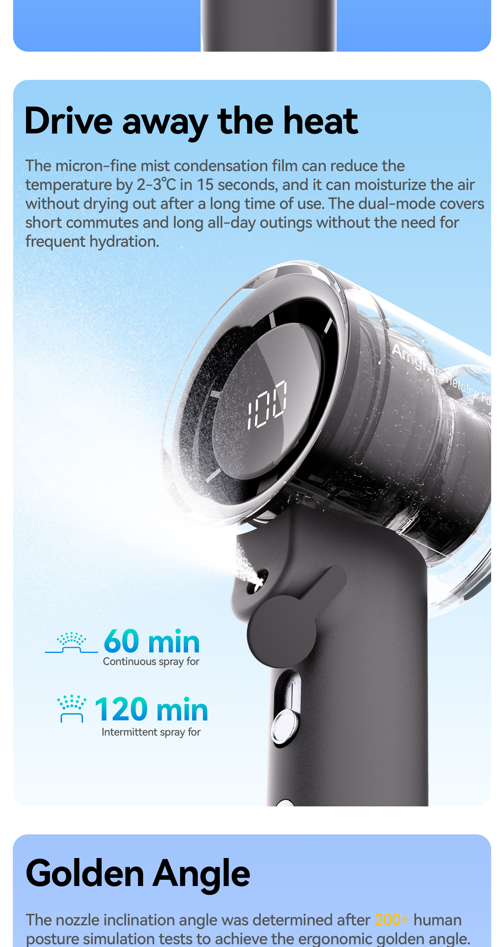 Amgras MetaIce Fan Pro Handheld Spray High-Speed Fan 60ml Large ...