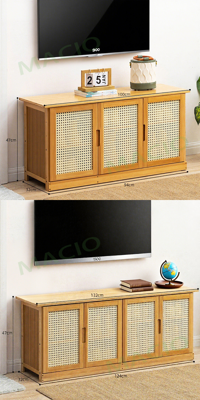 🔥Hot Sales Bamboo TV Cabinet 24/37/48 Inch Rattan Door Console Cabinet ...