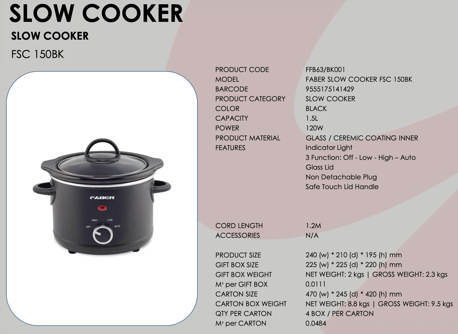 Panasonic/Cornell Slow Cooker ( 1.5L ) NF-N15SSL / CSC-D15C / FSC-150BK ...