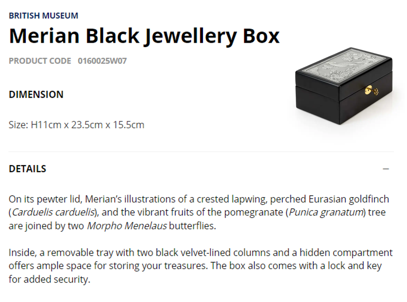 Royal Selangor British Museum Collection Merian Black Jewellery Box ...