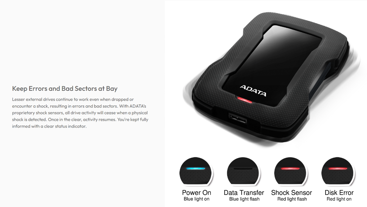 Adata HD330 USB3.0 Portable External Hard Drive HDD With Shock Sensors ...
