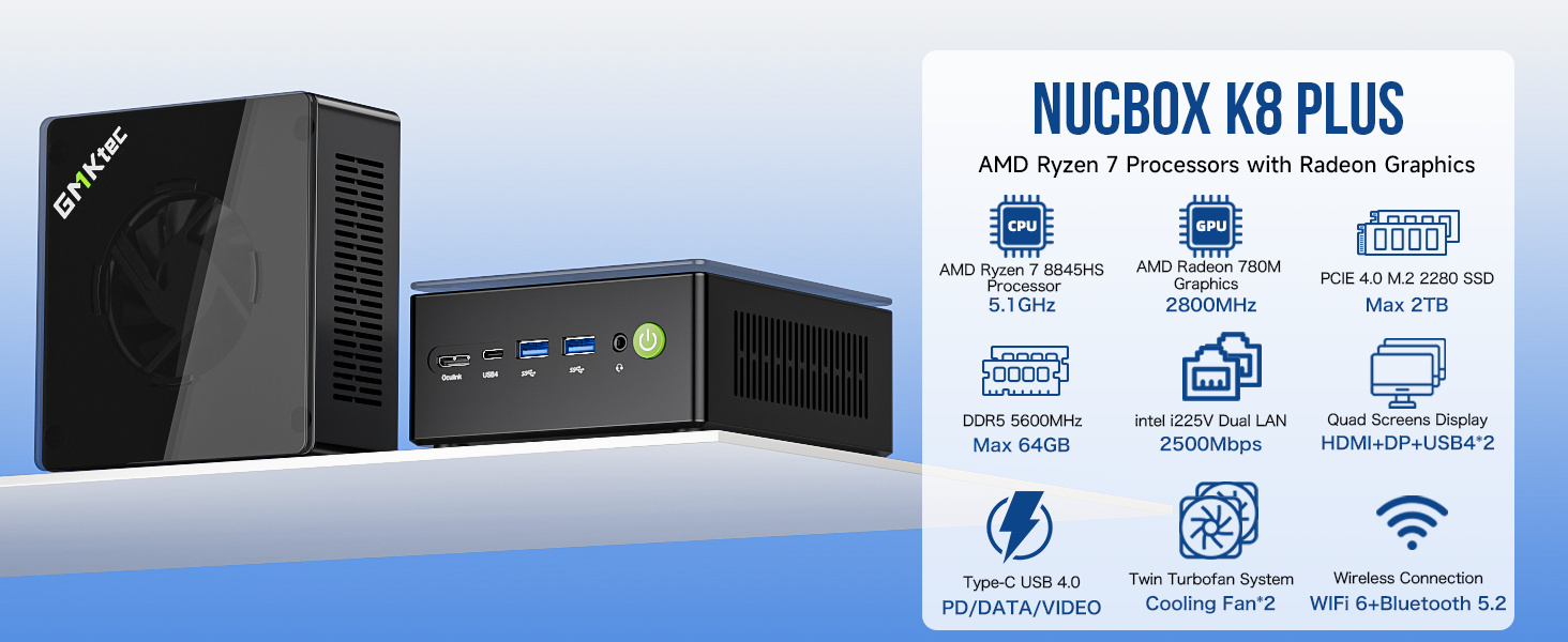 GMKtec K11 Mini PC K8 K9 AMD R9 8945HS DDR5 32G 1T Window 11 BT5.2 ...