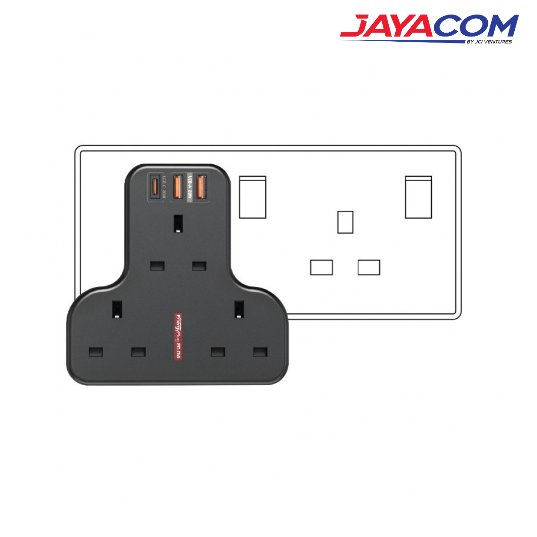 Mymosh EP-20W3AC Extender EnergyPlug 20W USB-C & USB-A with 3-Way Wall Outlet Extender (SIRIM ...
