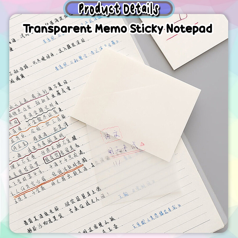 [Little B House] 50 Sheets Transparent Note Sticky Memo Pad Clear Notes ...