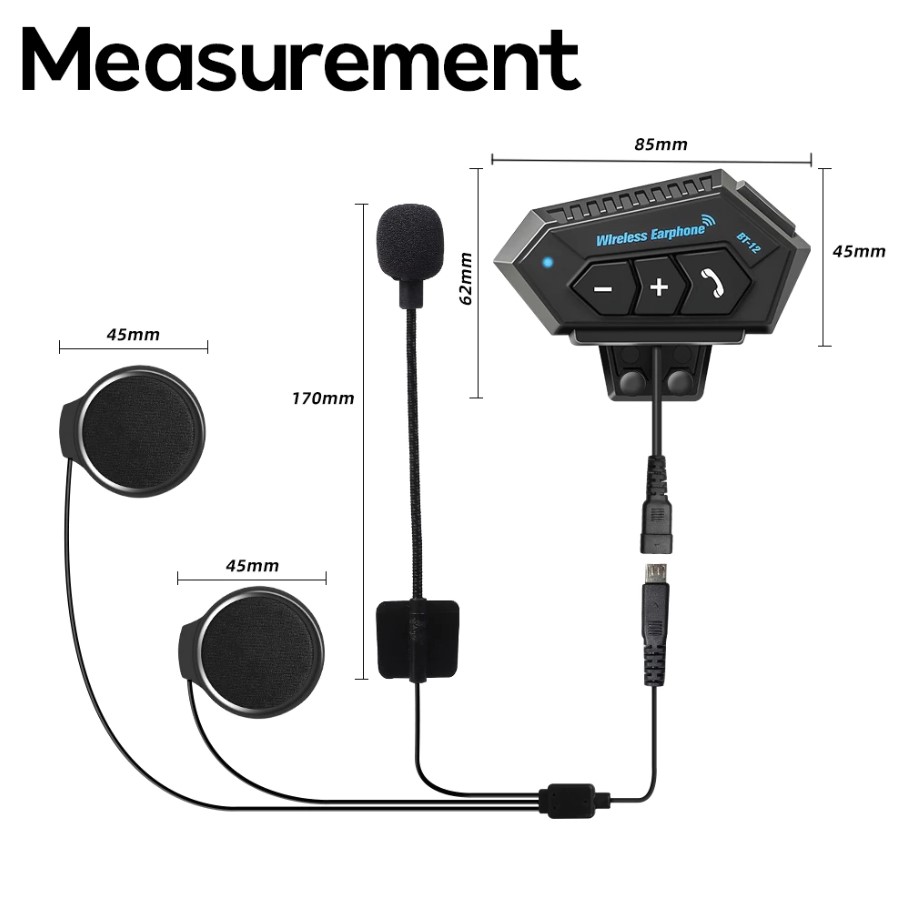 BT12 Motorcycle Helmet Bluetooth Headset Waterproof Wireless Earphones ...