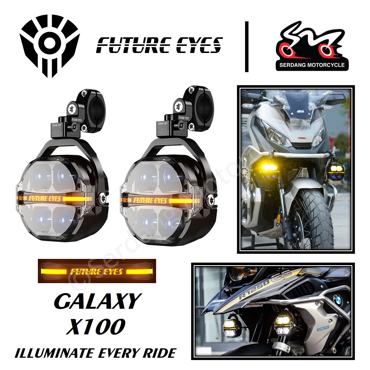 FUTURE EYES GALAXY X100 Spotlight Sport Light Lampu Motor Motorcycle BMW Versys Vstrom Fog Light ...