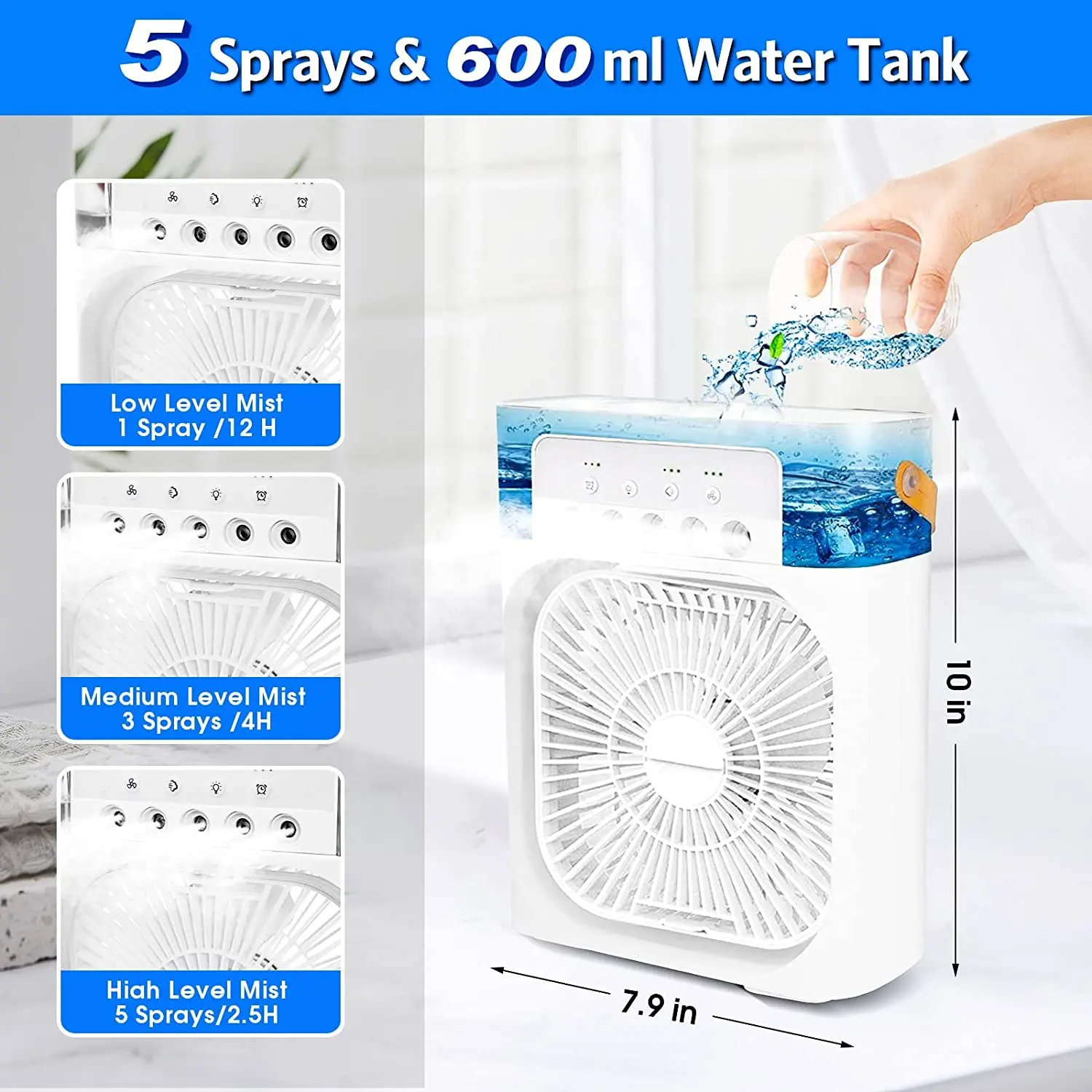 Multi-function kipas mini air cond portable 5 spray 7 colors light ...