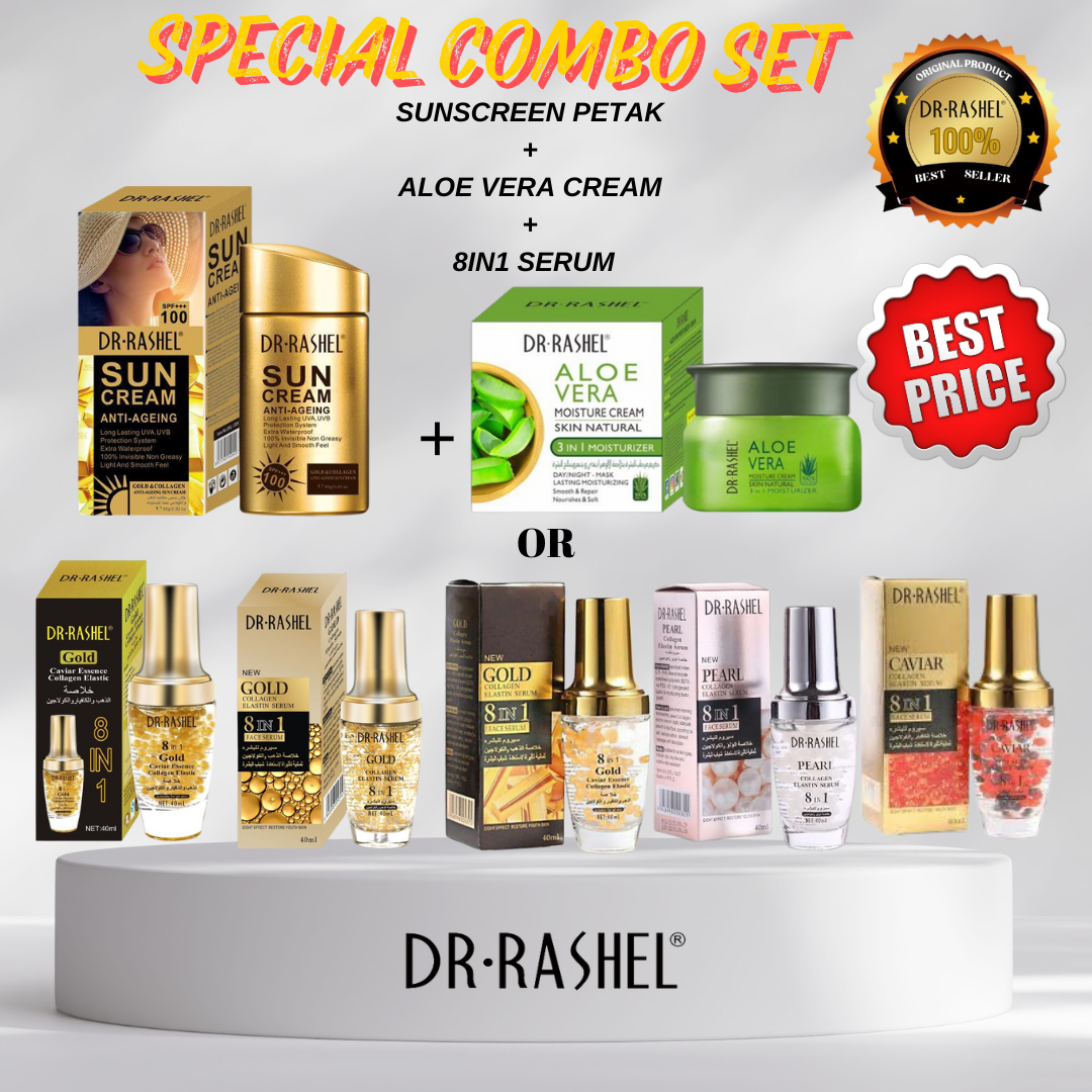 SPECIAL COMBO SET ( SUNSCREEN PETAK + ALOE VERA MOIS CREAM + 8IN1 SERUM ...