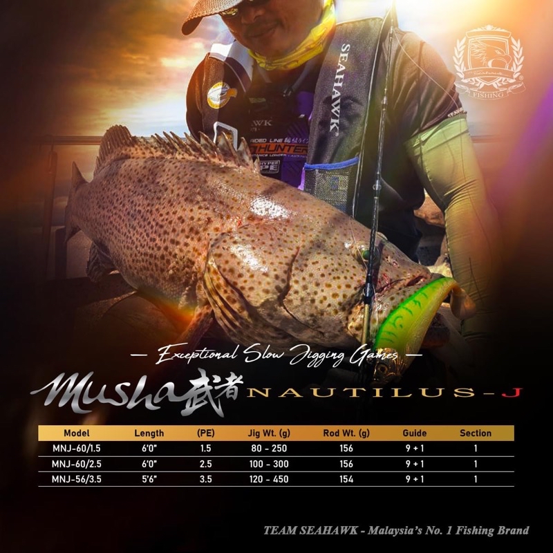 2024 TEAM SEAHAWK MUSHA NAUTILUS-J SLOW JIGGING ROD FISHING ROD ...