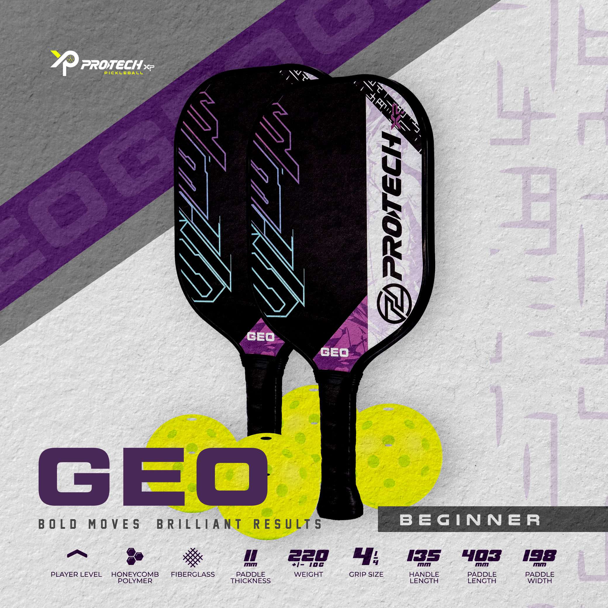 Protech XP GEO Pickleball Combo Set (Best Seller)(Beginner set)(2 Paddles/4 Balls/1 Cover ...