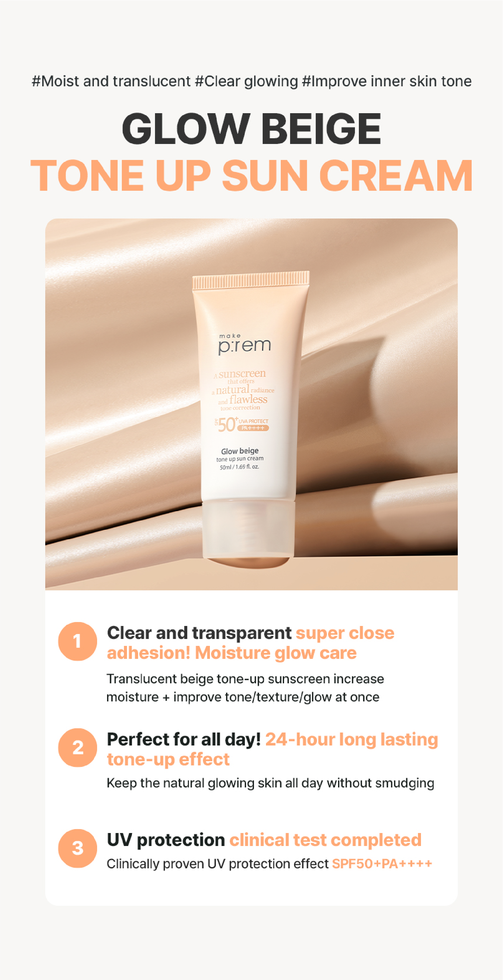 Make Prem Glow Beige Tone Up Sun Cream 50ml | Shopee Malaysia