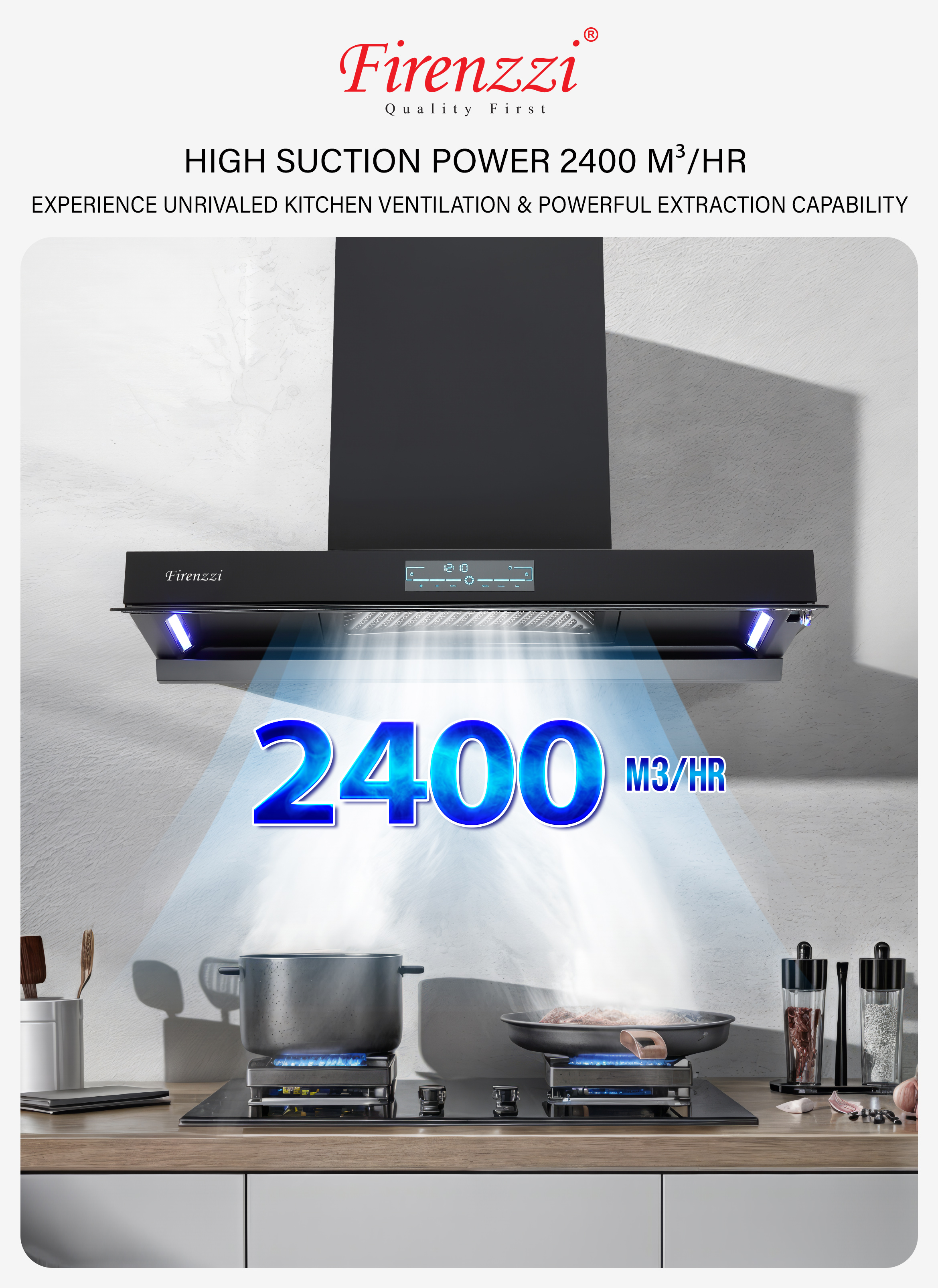 Firenzzi Designer Hood 2400m3/hr Super High Suction Power FCH-9468 ACX ...
