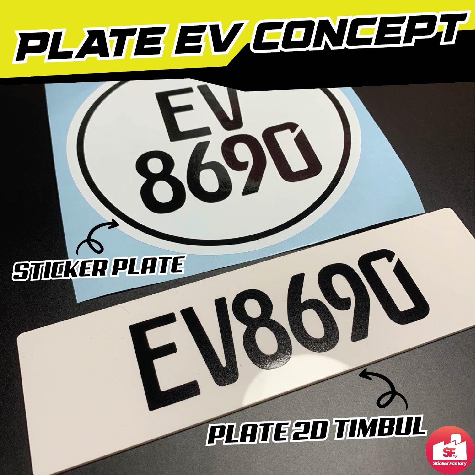 Nombor Plate EV Concept 2D Timbul Sticker Motorcycle License Plate ...
