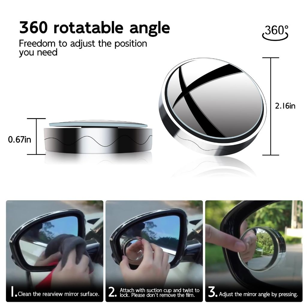 2 Pcs/Set Blind Spot Mirror Round Adjustable HD Glass Convex Mirror Car ...