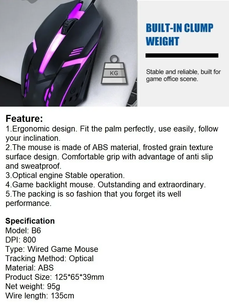 JITE B-06 (RGB) 7 COLORS BREATHING LIGHTS WIRED OPTICAL USB MOUSE MICE ...