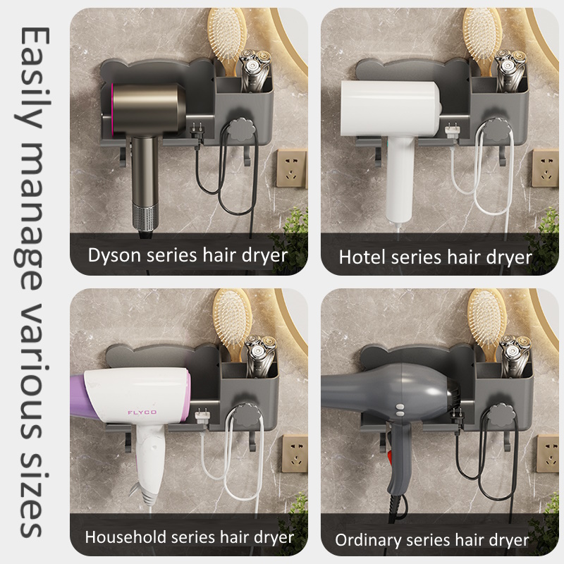 NEW UPGRADED Bathroom Wall Mounted Hair Dryer Comb Storage Shelf Holder ...