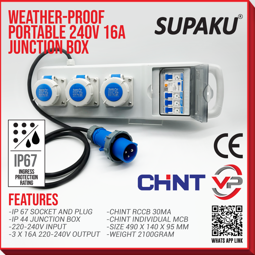 SUPAKU CEE 313X IP67 16A 240V EXTENSION 3 OUTLET 240V DB BOX / JUNCTION ...