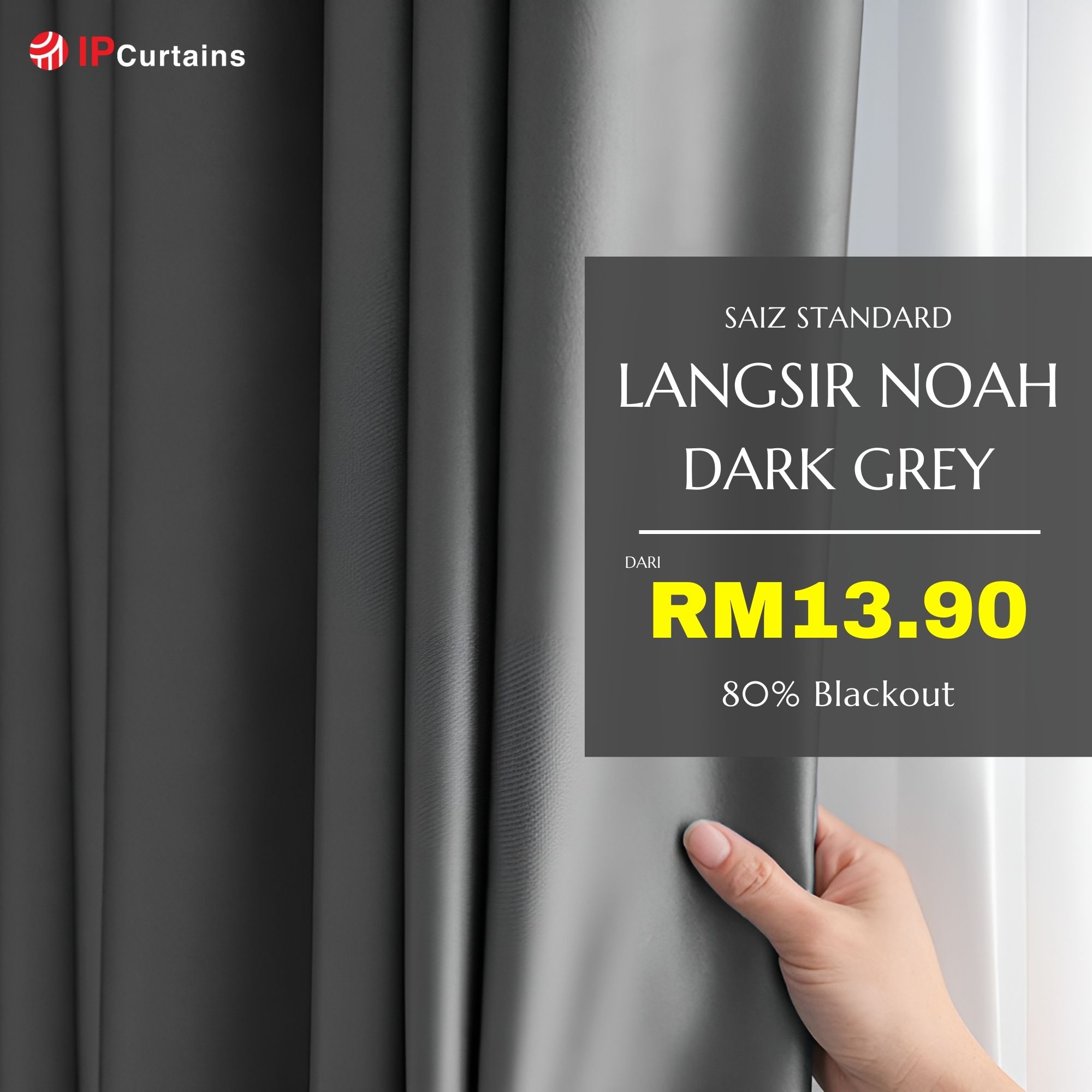 IP CURTAIN NOAH Langsir 80% Blackout Warna Dark Grey Cangkuk / Ring ...