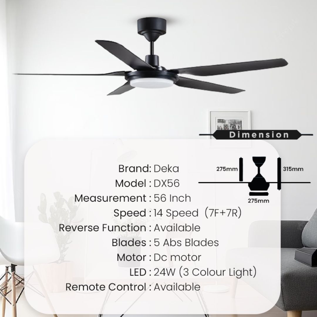 DEKA DX-56 DX-56L 24 SPEED REMOTE CONTROL CEILING FAN WITH 3 COLOUR LED ...