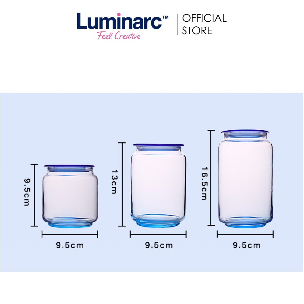 Luminarc 3Pcs Rondo Ice Blue Food Storage Jar Set - Blue [Model: V4488 ...